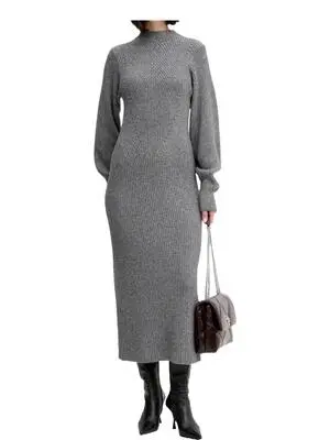 TWINSET Long-sleeved Ribbed Knit Dress With Turtleneck - Gray