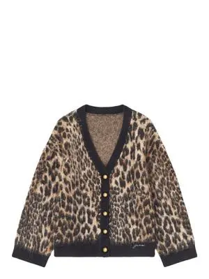 GANNI Print Button Cardigan - Leopard