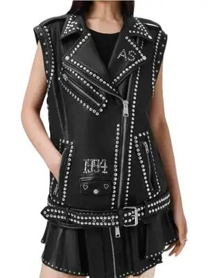 ALLSAINTS Studded Leather Biker Vest - Black