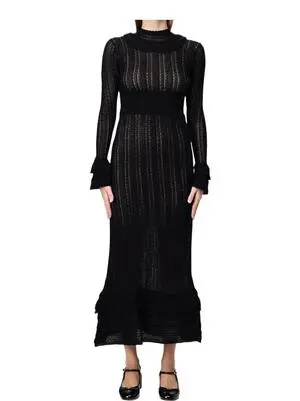 TWINSET Knitted Maxi Dress With Ruffled Cuffs - Black