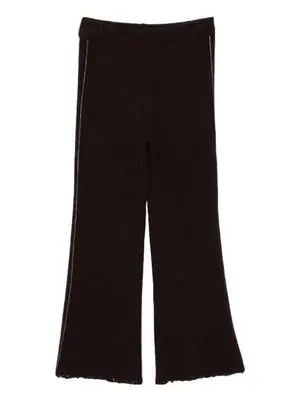 LOW CLASSIC Ribbed Knit Flare Pants With Frayed Hem - Black