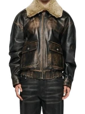 MISBHV Leather Bomber Jacket With Fur Collar - Black