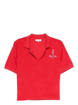 SPORTY  RICH Sporty & Rich Terry Polo Top - Red