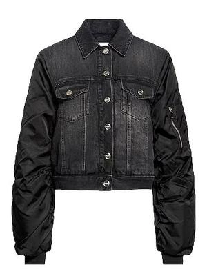 GANNI Denim Bomber Jacket With Ruched Sleeves - Black