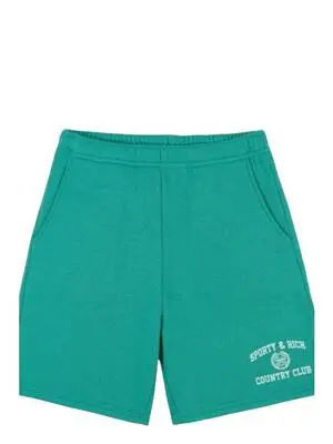 SPORTY  RICH Sporty & Rich Logo Embroidered Fleece Shorts - Green
