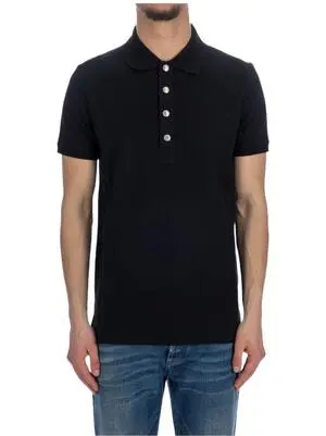 Balmain Monogram-pattern Piqué Short-sleeved Polo Shirt - Black