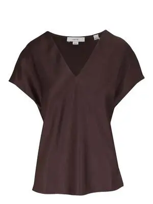 Vince Cap Sleeve V-neck Blouse - Brown