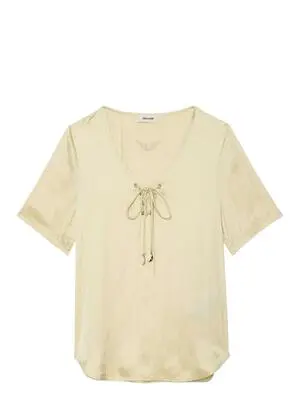 Zadig&Voltaire Zadig & Voltaire Lace-Up Short-Sleeved Top With Wing Rhinestones Blond