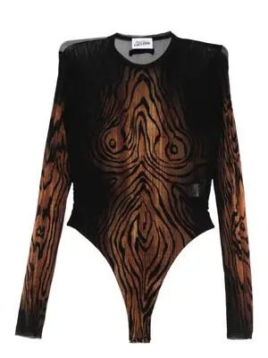 JEAN PAUL GAULTIER Long Sleeve Printed Bodysuit - Brown
