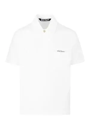 Palm Angels Sartorial Tape Logo Detailed Polo Shirt - White