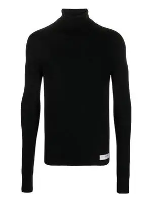 Balmain Turtleneck Knitted Jumper With Embroidered Logo - Black