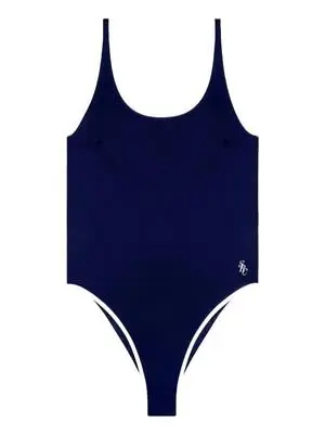SPORTY  RICH Sporty & Rich Carla Scoop-neck Contrast-trim One Piece - Blue