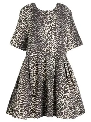 GANNI Leopard Print Jacquard Dress - Black
