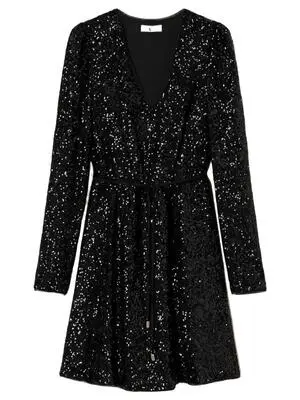 TWINSET Sequin Puff-sleeve Mini Dress - Black