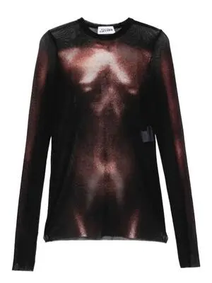 JEAN PAUL GAULTIER Body Print Mesh Long Sleeve Top - Black