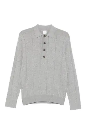 Eleventy Ribbed Polo Shirt Light Gray
