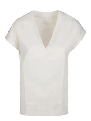 Eleventy V-neck T-shirt With Cuffed Sleeves - White