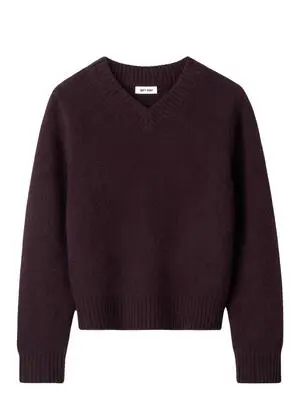 Soft Goat Chunky V-neck Sweater - Purple