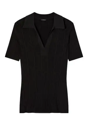 JOSEPH Ribbed Polo-neck Top With Side Slits - Black