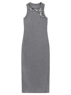 AREA Crystal-embellished Ribbed Midi Dress - Gray