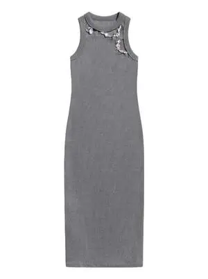 AREA Crystal-embellished Ribbed Midi Dress - Gray