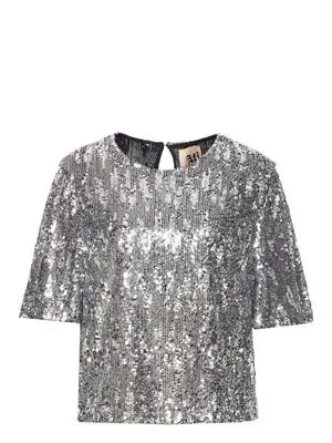 ANIYE BY Sequin-embellished Short-sleeve Top - Gray