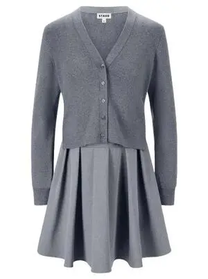 Staud Milo V-neck Midi Dress With Pleated Skirt - Gray