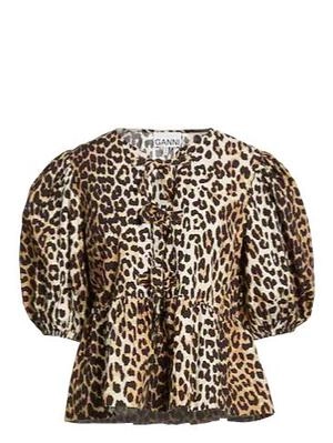 GANNI Leopard Print Peplum Shirt - Multicolor