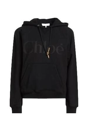 Chloé Cotton Letter Print Hooded Sweatshirt - Black