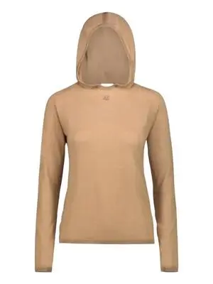 COURREGES Logo-embroidered Wool Hoodie - Beige