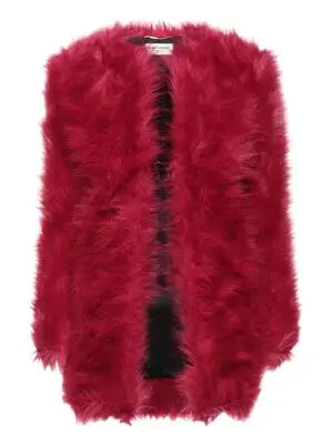Saint Laurent Long Sleeve Plush Coat - Red