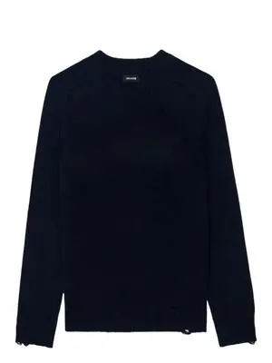 Zadig&Voltaire Distressed Crew Neck Long Sleeve Sweater - Black