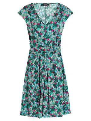 Max Mara Floral Print V-neck Short-sleeve Dress - Blue