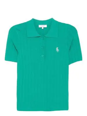 SPORTY  RICH Sporty & Rich Ribbed Knit Polo Top - Green