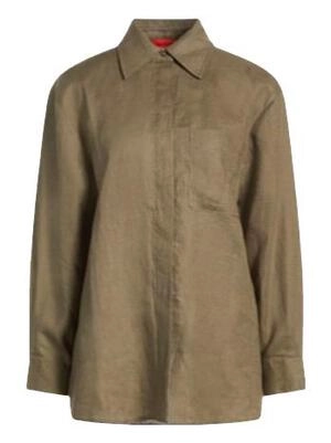 MAXCO. Max&co. Solid Color Long Sleeve Linen Shirt - Brown