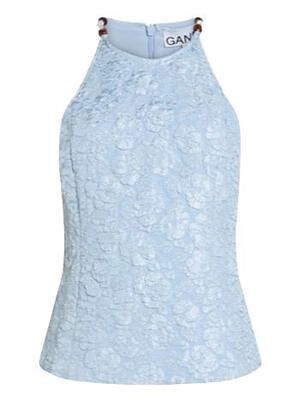 GANNI Jacquard Sleeveless Halter Neck Top - Blue