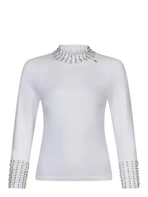 Liu Jo Embellished Cut-out Long Sleeve Sweater - White