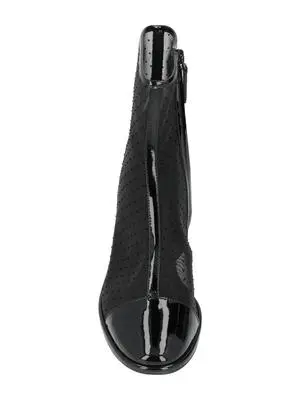 Tory Burch Patent Leather And Mesh Round Toe Ankle Boots - Black