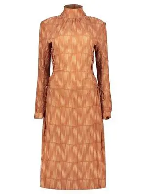 LOW CLASSIC Printed High Neck Long Sleeve Dress - Brown