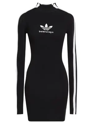 Balenciaga Ribbed Knit Mini Dress With High Neck And Stripes - Black