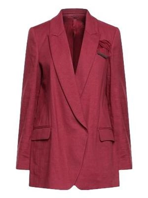 Brunello Cucinelli Single-breasted Coat With Detachable Application - Red