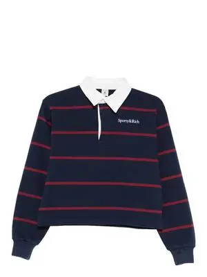 SPORTY  RICH Sporty & Rich Striped Polo Top - Black