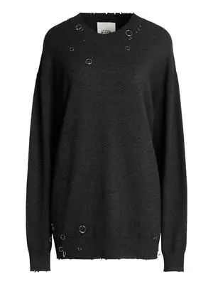 Isabel Marant Étoile Solid Color Knit Long Sleeve Top With Embellishments - Black