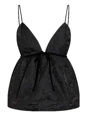 GANNI Sleeveless Velvet Trim Top - Black
