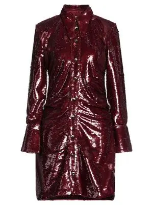 GANNI Long-sleeve Sequin Shirt Dress With Side Slit - Brown