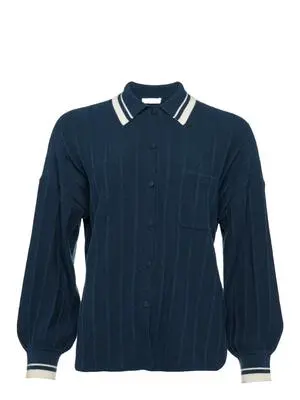 ERES ERES Ribbed Knit Shirt With Bishop Sleeves And Striped Trim Black