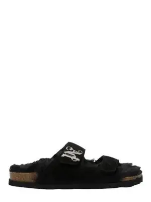 Palm Angels Fur Logo Detail Sandals - Black