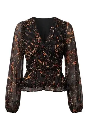 ALLSAINTS Ruffled Animal Print Blouse - Black