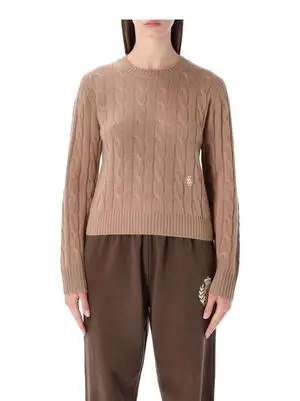 SPORTY  RICH Sporty & Rich Cable Knit Crewneck Sweater - Camel