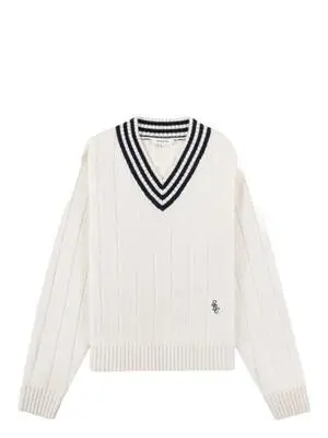 SPORTY  RICH Sporty & Rich V-neck Striped Trim Jumper - No